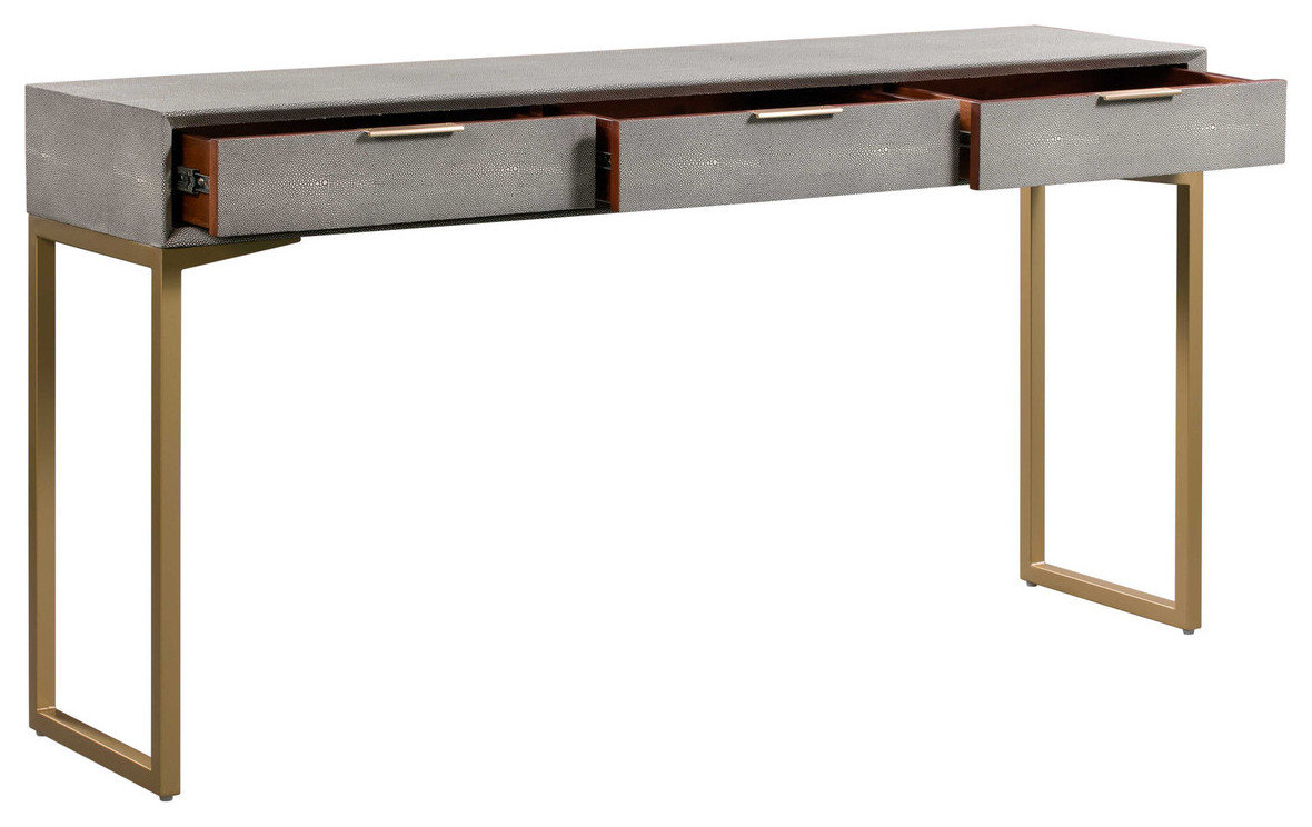 59" Grey Console Table, Brass Gold Entryway Table with Drawers ...
