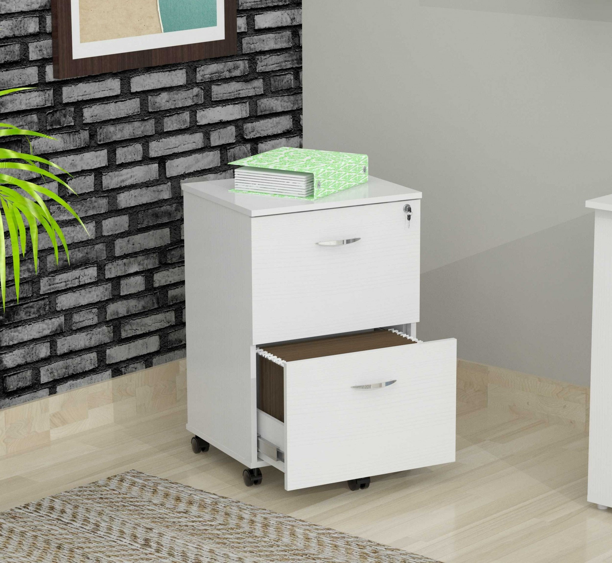 HomeRoots White Finish Wood Two Drawer Filing Cabinet - Transitional ...