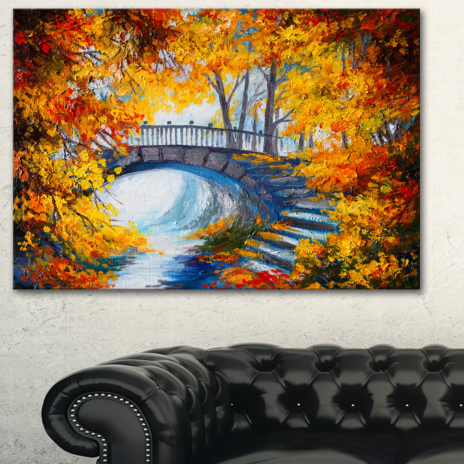 "Fall Forest With A Bridge" Landscape Canvas Artwork, 40"x20 ...