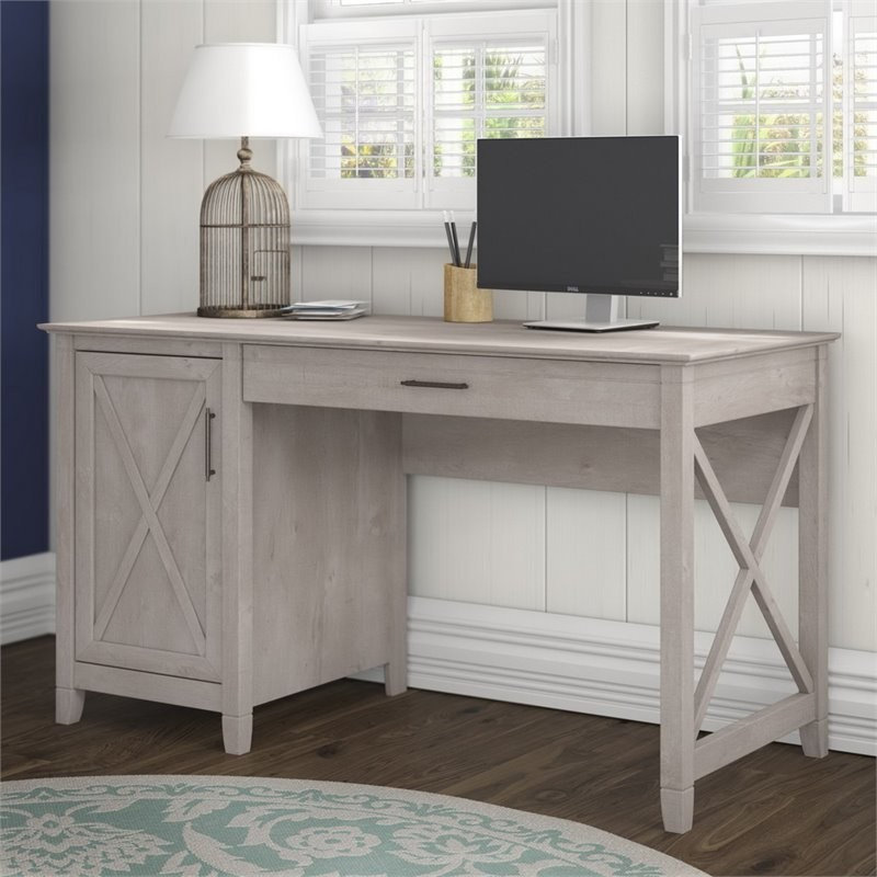Key West 54W Computer Desk with Storage in Washed Gray - Engineered ...