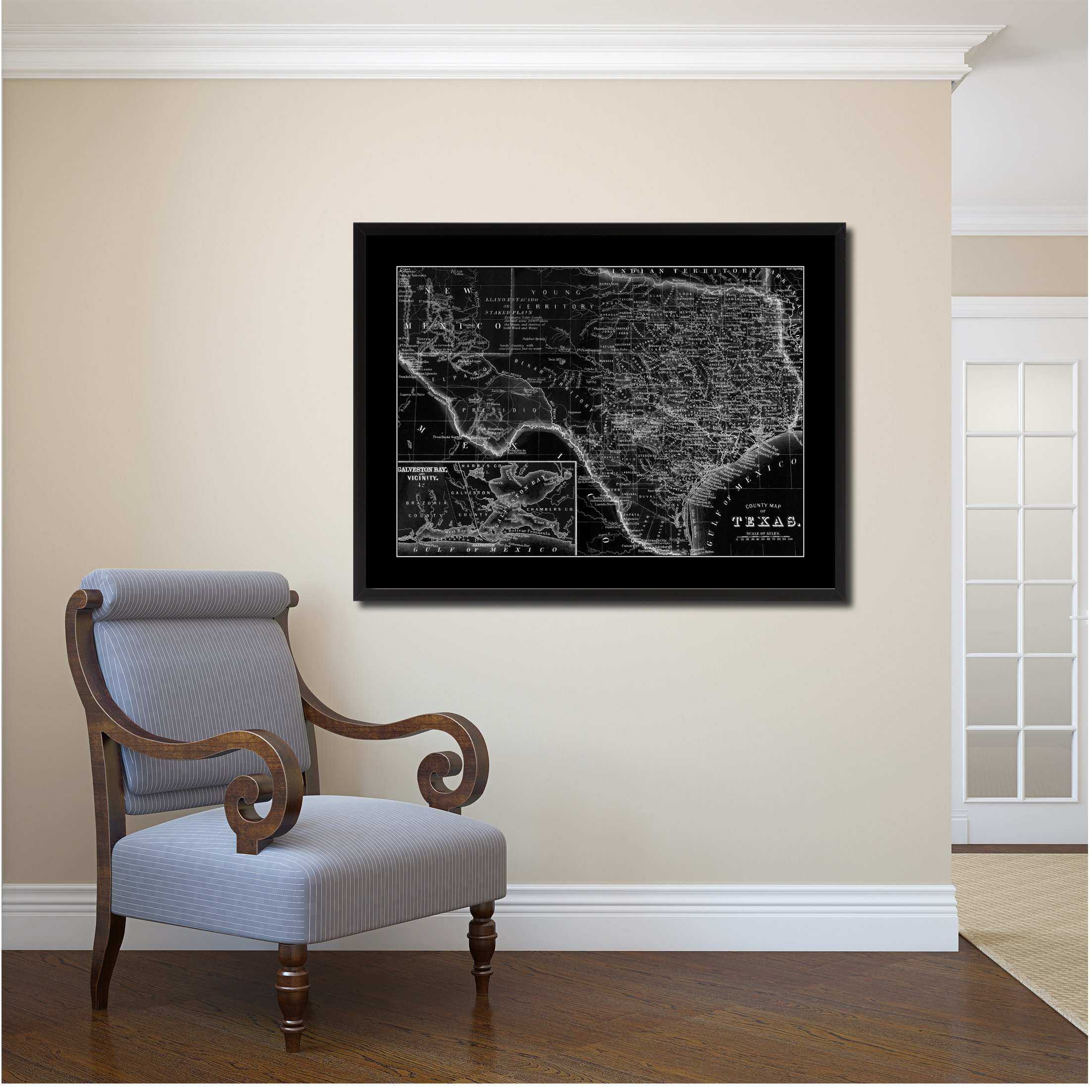 Texas Vintage Monochrome Map Canvas, 28"x37" - Contemporary - Prints ...