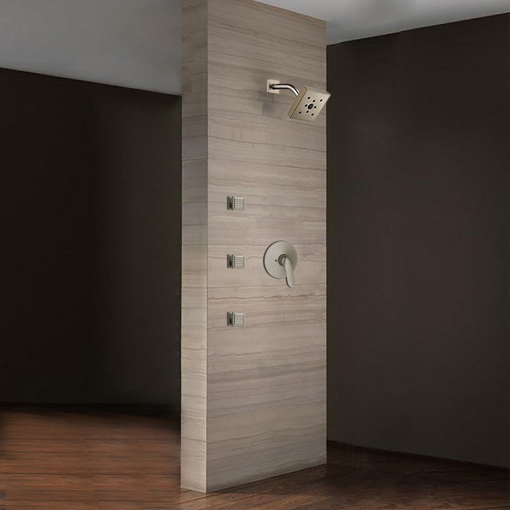Fontana Brushed Nickel Wall Mounted Small Square Shower Set With Valve ...