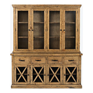 Telluride Rustic Distressed Pine Sideboard Buffet Hutch with LED Lights ...
