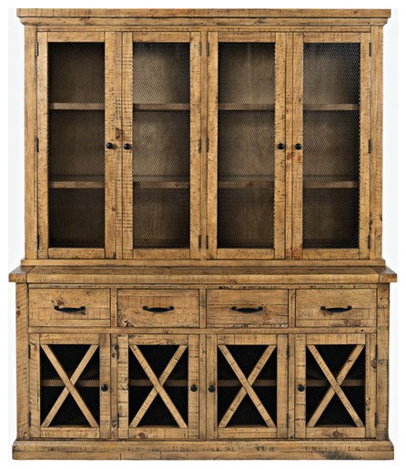 Telluride Rustic Distressed Pine Sideboard Buffet Hutch with LED Lights ...