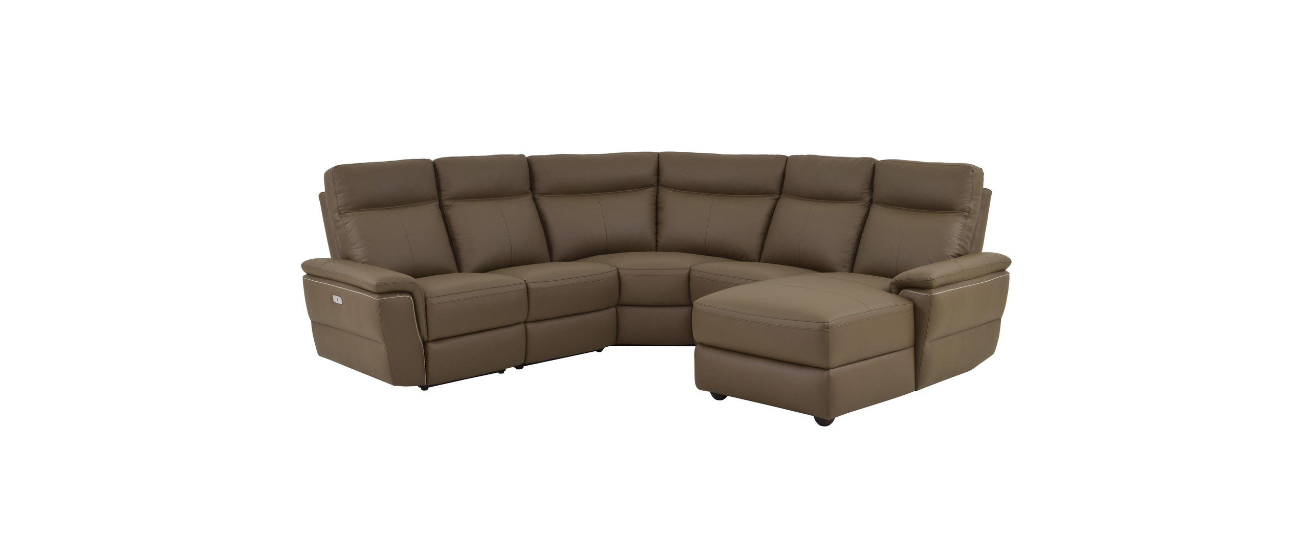 5-Piece Obara Power Sectional w No Power Chair Leather Brown Taupe ...