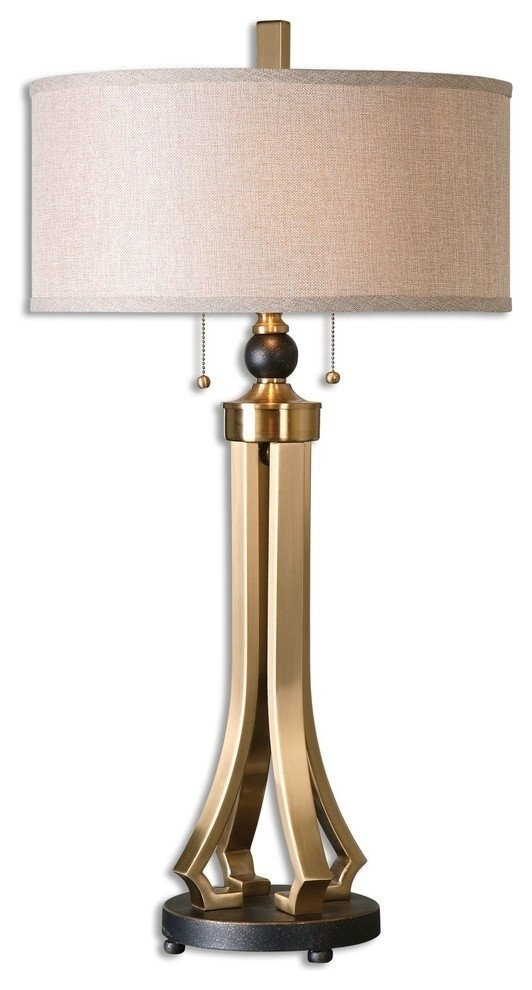 Contemporary Open Column Brass Bronze Metal Table Lamp 33 in Pull Chain ...