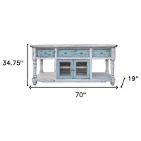 70" Blue and White Solid Wood Open shelving Distressed TV Stand ...