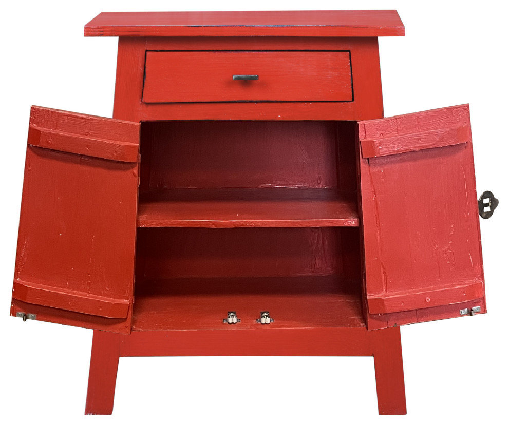 Solid Wood Zen End Table, Distressed Red Nightstand, Fully Assembled ...