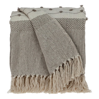 Tufted Beige Fringed Woven Handloom Throw - Scandinavian - Throws - by ...