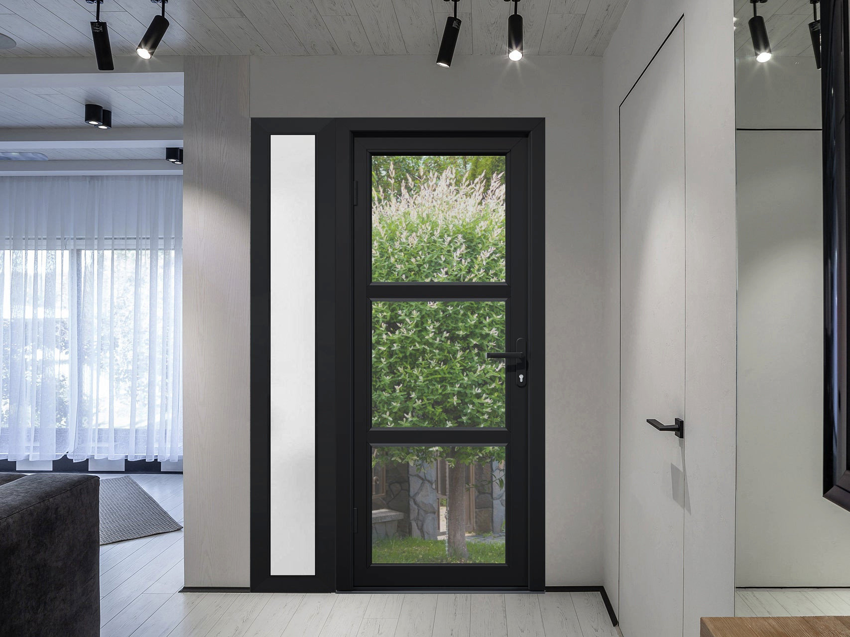 Exterior Prehung Door Clear Glass See-through Manux 8555 Matte Black ...