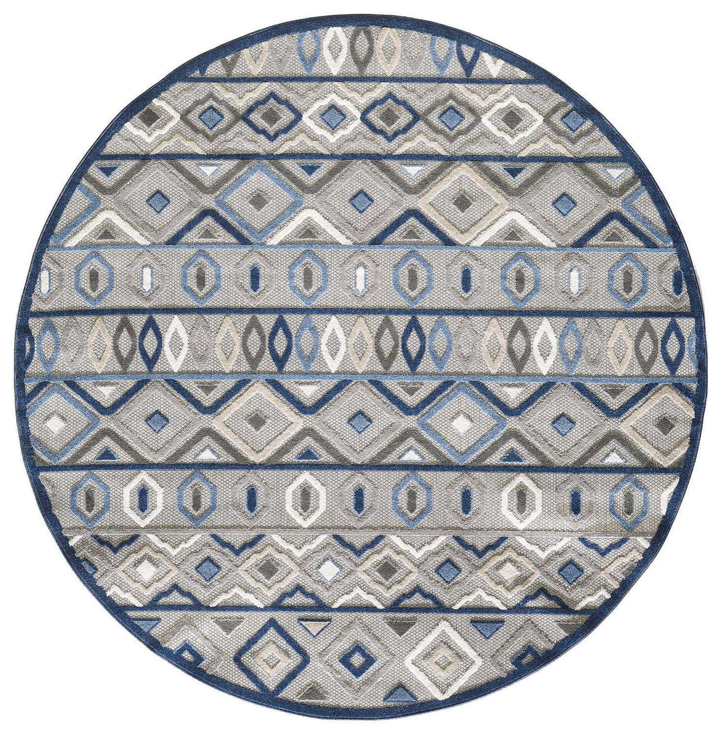 8" Round Gray Blue Aztec Pattern Indoor Outdoor Area Rug - Scandinavian ...