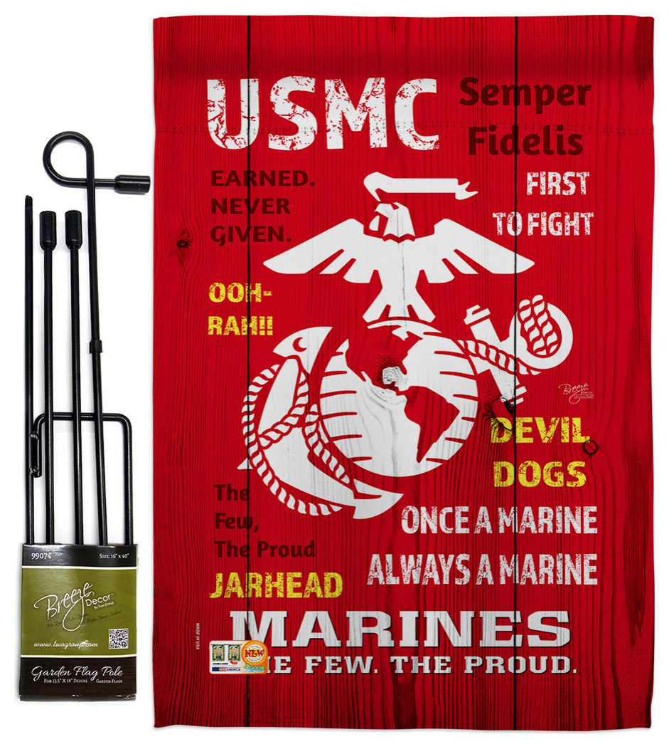 USMC Americana Military Garden Flag Set, 13" X 18.5" X 0.1" - Modern ...
