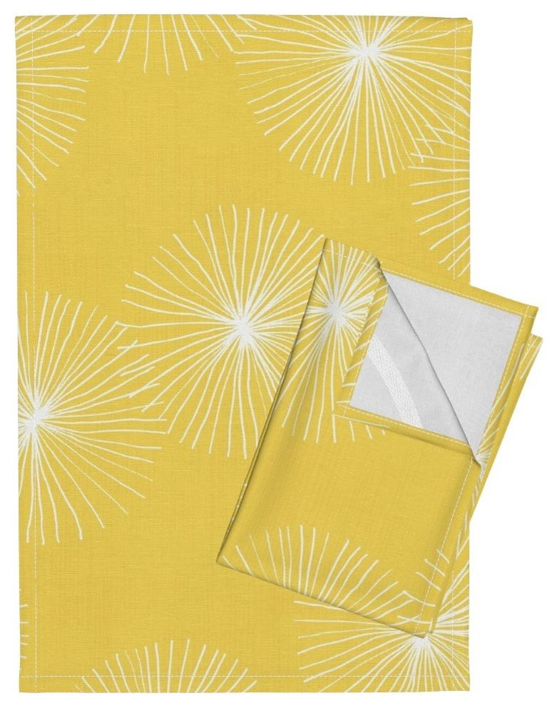 Yellow Floral Linen Cotton Tea Towels, Set of 2, 16 x 24 - Midcentury ...