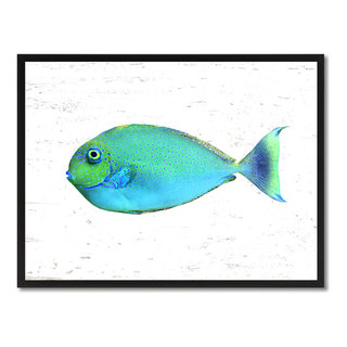 Aqua Tropical Fish Painting, 7"x9", 28"x37" - Beach Style - Prints And ...