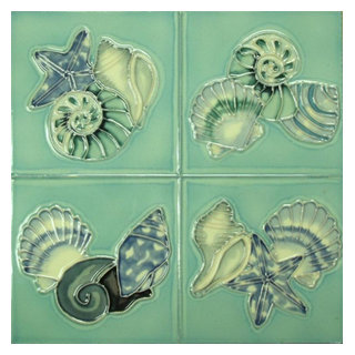 Tropical Starfish and Seashells 8x8 Inches Ceramic Tile - Beach Style ...