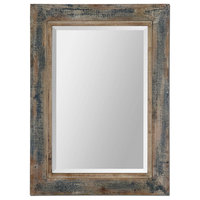 Rustic Rectangular Mirror in Distressed Slate Blue Finish Aged Wood ...