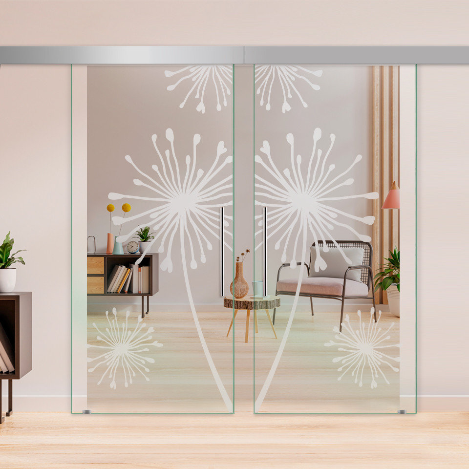 Double Sliding Glass Door With Frosted Design ALU10, 2x34"x81" (64"x81") - Asian - Interior ...