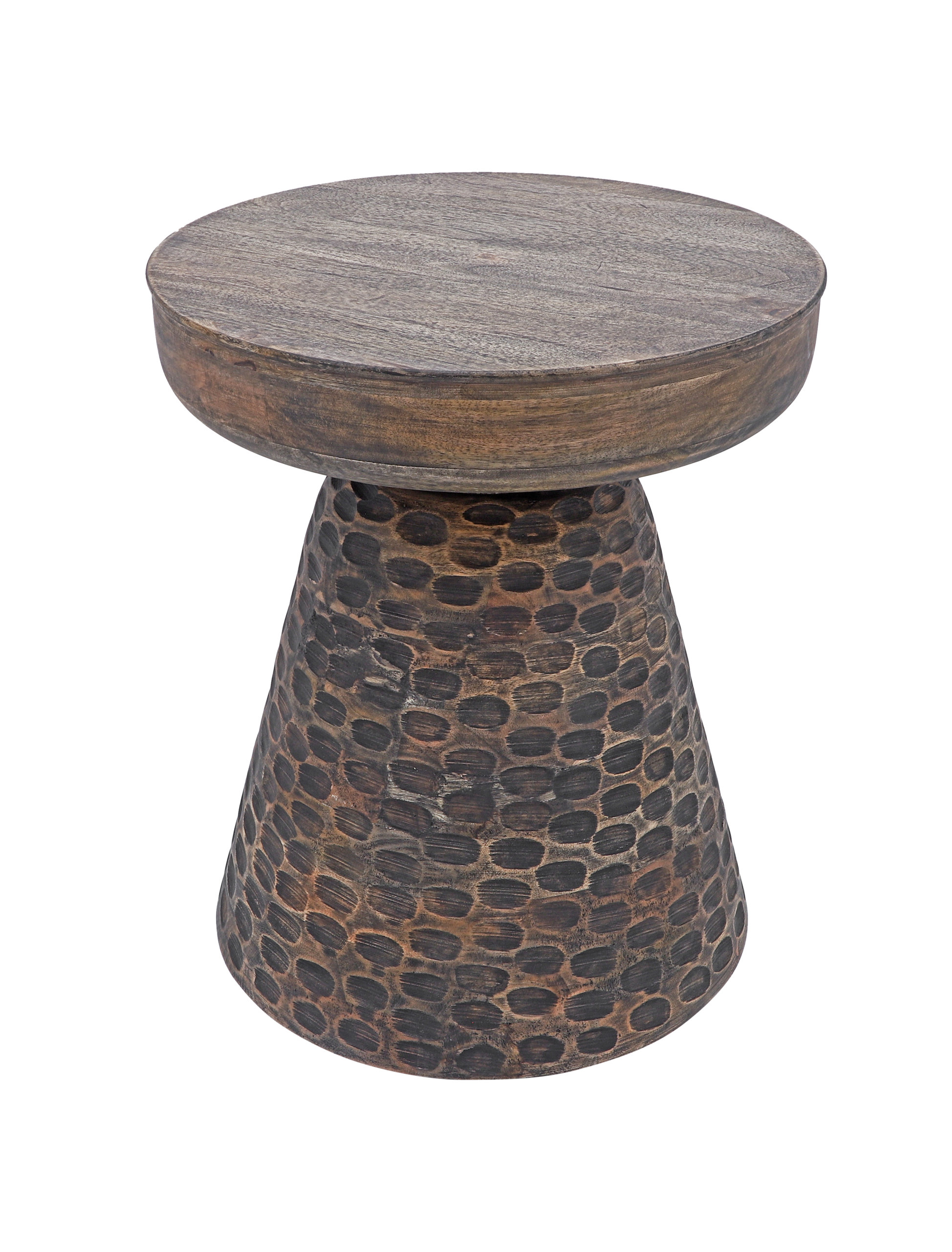 Wood 19" Hammered Side Table, Dk Brown - Rustic - Side Tables And End ...