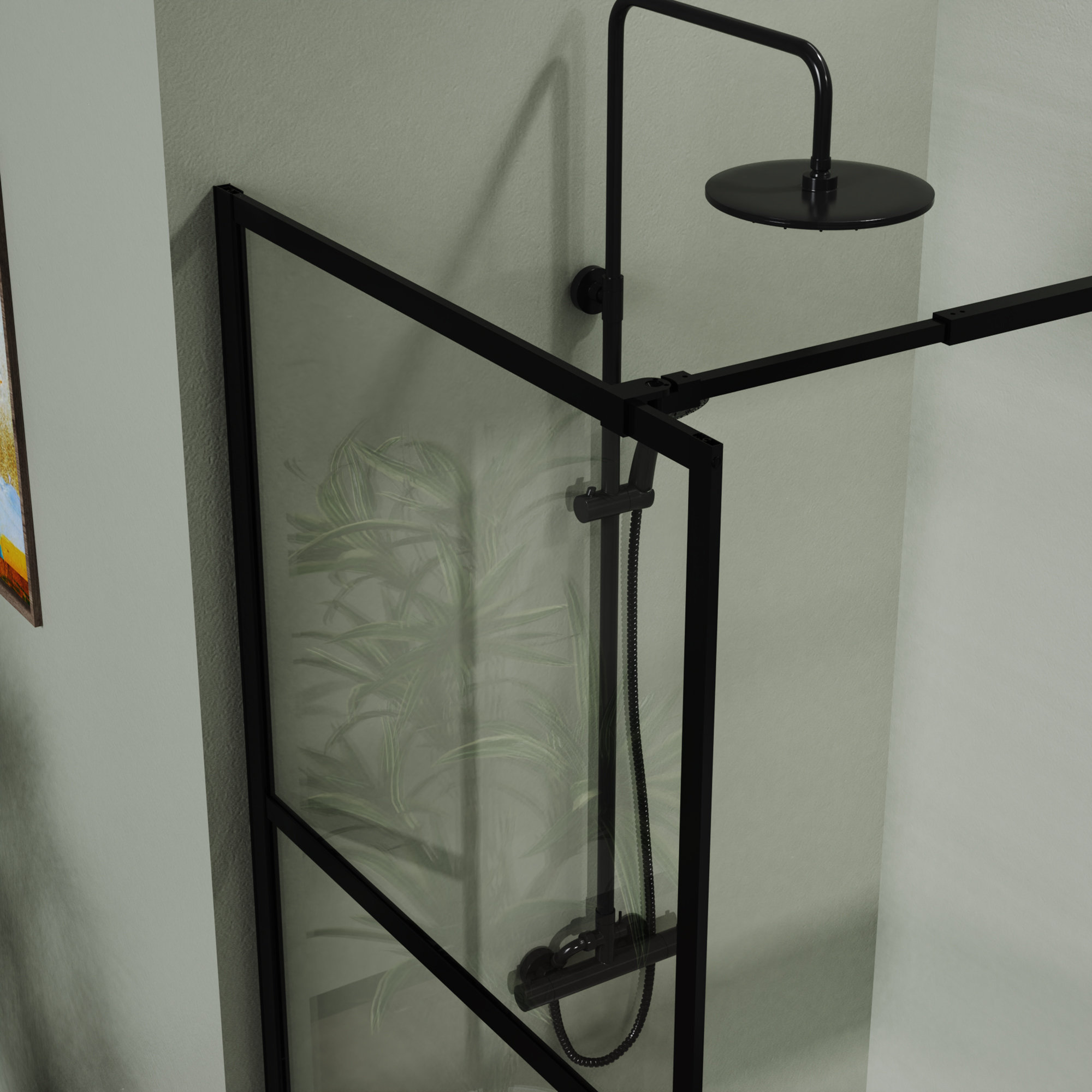 34" W x 72" H Frameless Fixed Shower Screen, Black - Contemporary ...