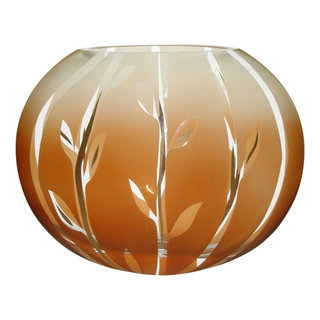 10" Brown Leaf Oval Lead Free Crystal Table Vase, 6"x12"x10" - Modern ...