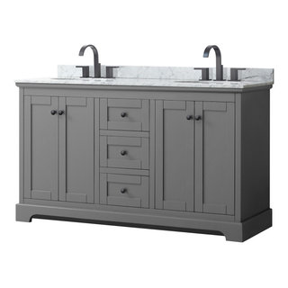 Avery 60" Double Vanity in Dark Gray, Top, Oval Sinks, Matte Black Trim ...