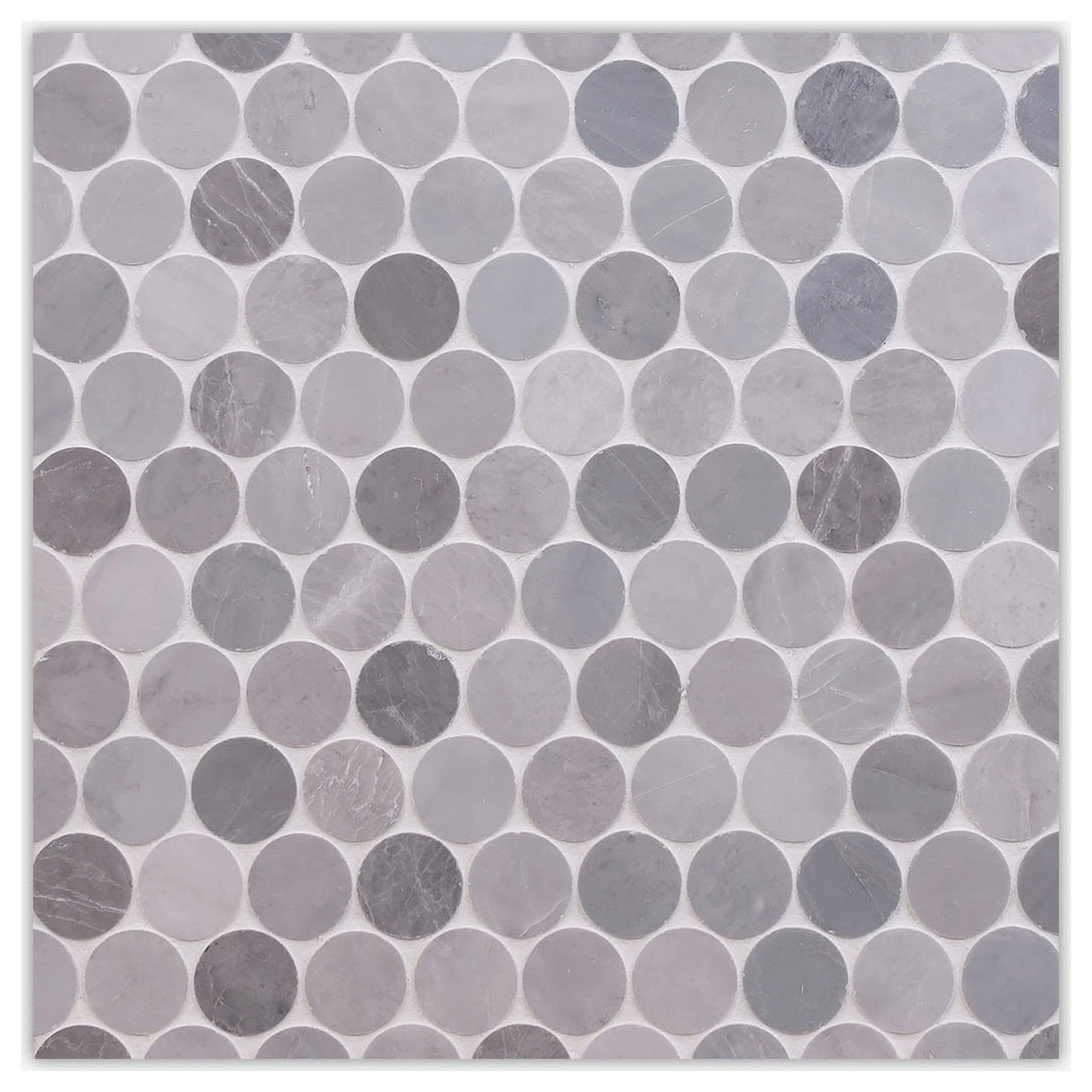 Allure Gray Honed Penny Round Marble Mosaic, 12x14 1/2 - Contemporary ...