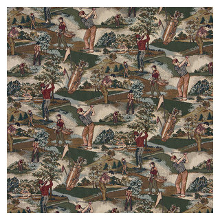 Golfers Golf Course and Golf bags Themed Tapestry Upholstery Fabric By ...
