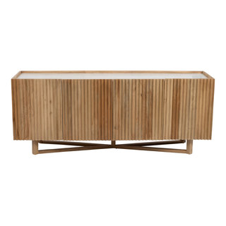 Wood/Marble, 69"L 4-Door Fluted Sideboard, Natural - Transitional ...