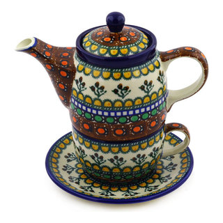 Polmedia Polish Pottery 17 oz. Stoneware Tea Set For One ...
