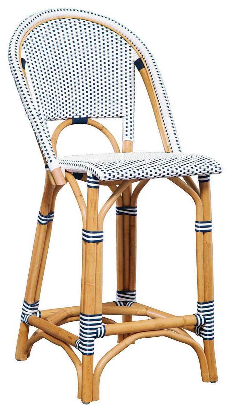 Leroy Woven Counter Stool, Navy/ White - Tropical - Bar Stools And ...