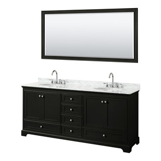 Deborah 80" Double Vanity, Dark Espresso, Top, Oval Sinks, 70" Mirror ...