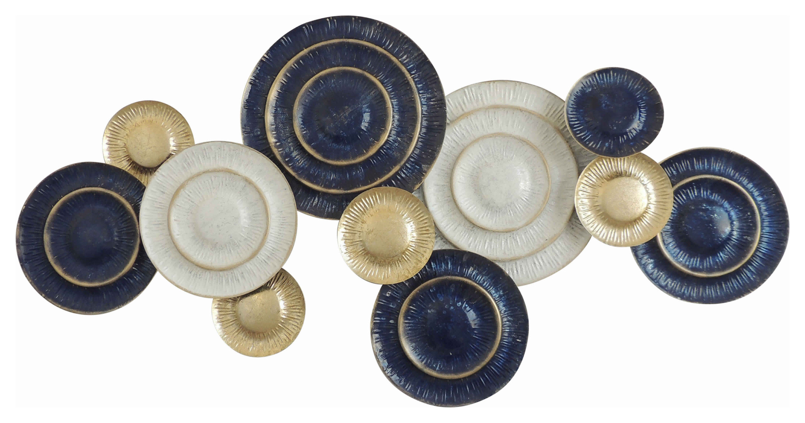 Benzara Round Metal Disc Wall Decor with Ribbed Details, Multicolor ...