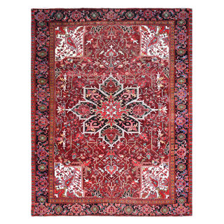 Red Vintage Zoroastrian Heris Hand Knotted Worn Wool Oriental Rug 9'10 ...