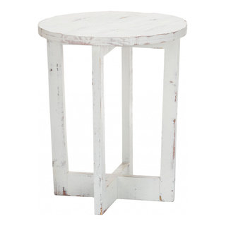 24" Rustic Modern Farmhouse White Round End Table - Farmhouse - Side ...