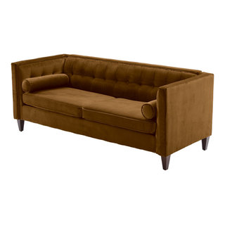Ginger Velvet Upholstered Sofa With Bolster Pillows - Transitional ...