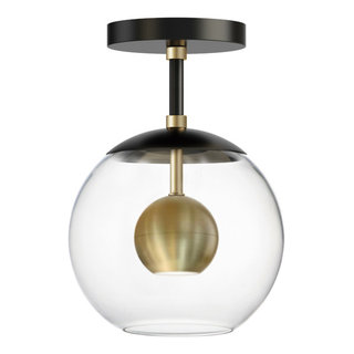 Nucleus 1-Light LED Flush Mount in Black with Natural Aged Brass, 9.000 ...