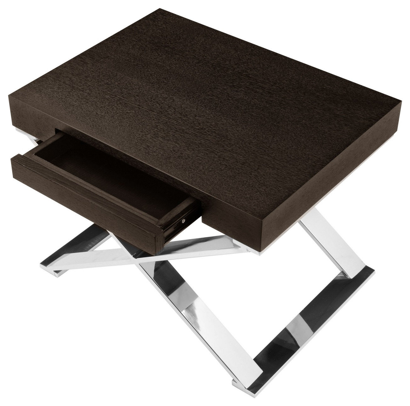 Rix 21 Inch Side End Table, 1 Drawer, X Steel Legs, Espresso Brown Wood ...