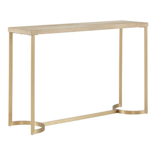 Glam Console Table, Trestle Like Shiny Gold Metal Base With Natural ...