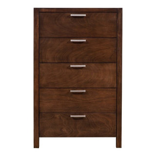 Wooden Chest With 5 Drawers Chestnut Brown - Transitional - Dressers ...