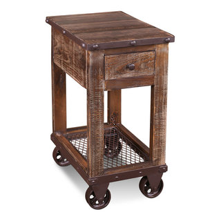 Addison Loft Rustic Solid Wood Side Table on Casters - Industrial ...
