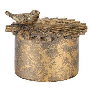 Circular Trinket Box With Bird, 5x5x4" Set of 2 - Contemporary ...