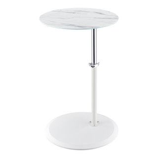 Orbit End Table with Height Adjustable Marble Textured Glass Top ...