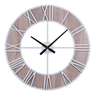 Farmhouse Wall Clock With Window Pane Design Whitewash, Matte White ...