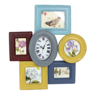 7 Piece Wall Decor with Oval Shape Clock At Centre, Multicolor ...
