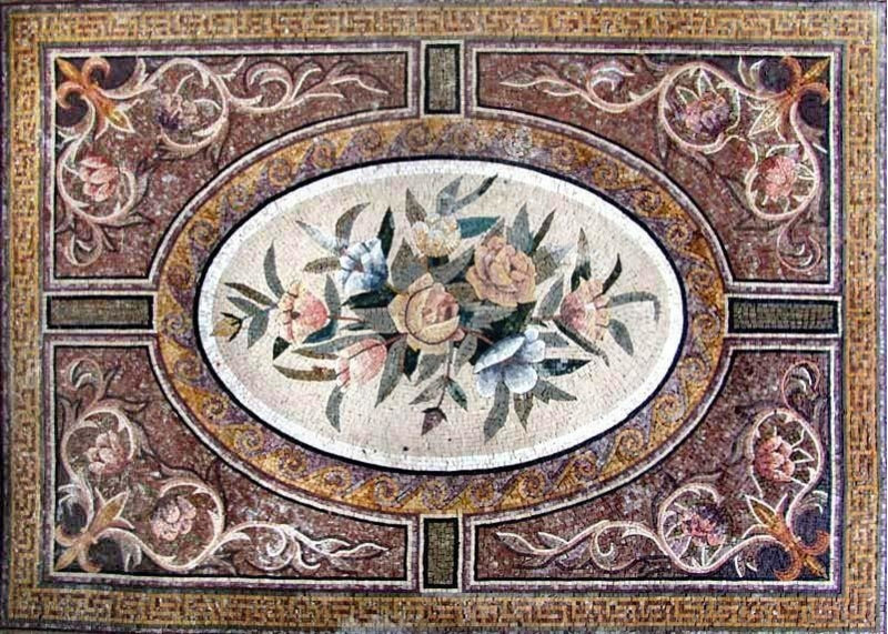 Floral Floor Mosaic Carpet Design, 126" x 94" - Traditional - Tile ...