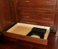 Hidden "library" ladder for kitchen upper cabinet accessibility