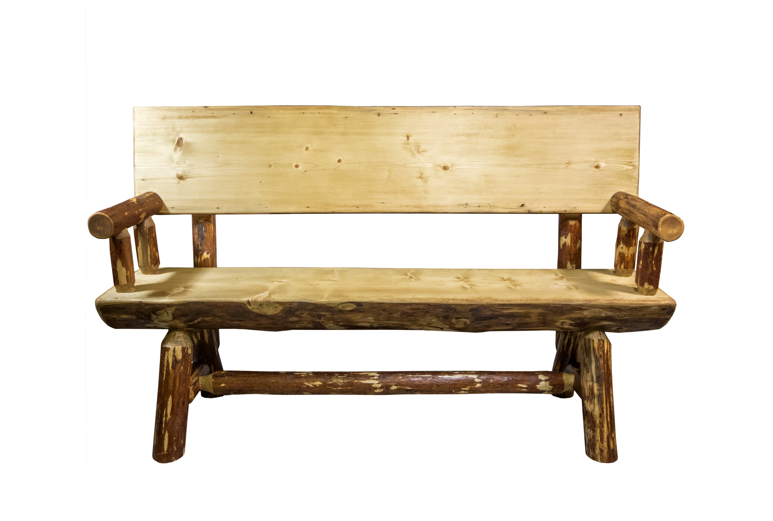 Glacier Country Half Log Bench with Back & Arms, Exterior Stain Finish ...