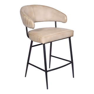 Barbara Counter Stool in Mid-Century Stone Finish on Genuine Leather ...