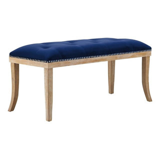 Modern Navy Expression Velvet Bench, 17"Lx40"Wx18.5"H - Transitional ...