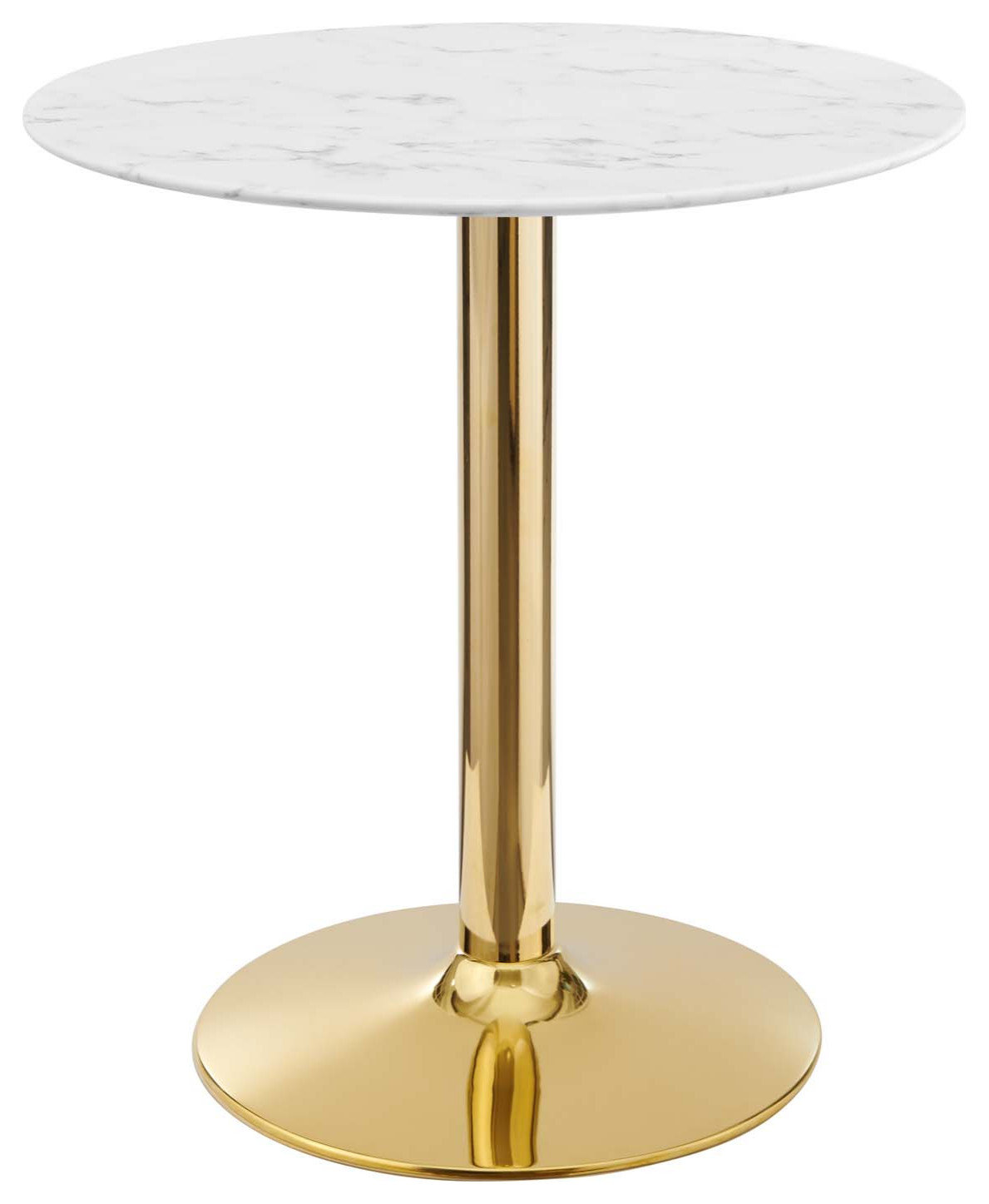 28" Dining Table, Round, White Gold, Artificial Marble, Modern, Mid ...